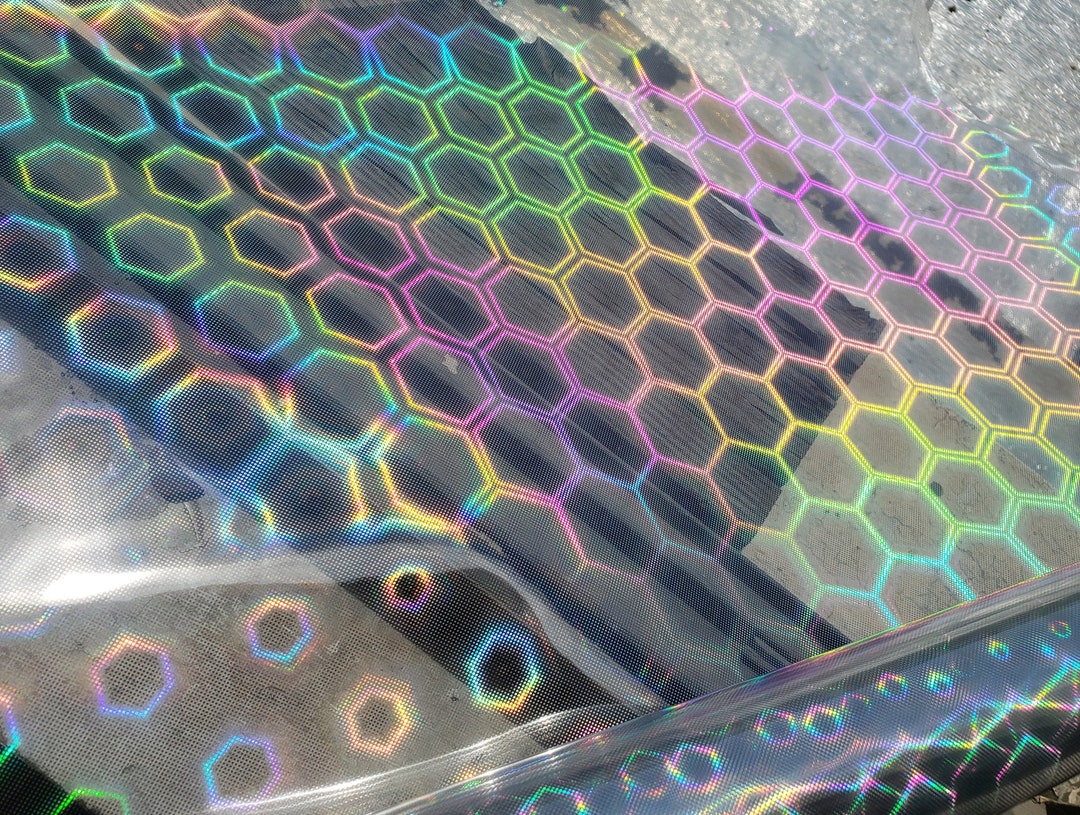 Rainbow Holographic Iridescent Honeycomb Hexagon PVC Vinyl Fabric ...