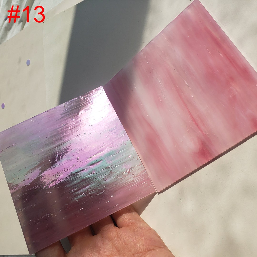 Iridescent Pink Stained Glass Sheets 4x4premium - Etsy