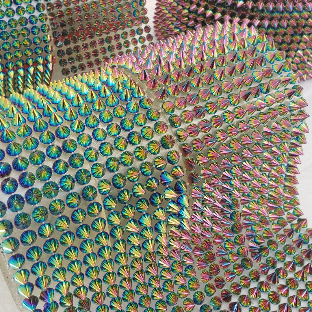 1 Yard Sew Stitch on Spikes Trim Rainbow Holographic Iridescent Studs ...