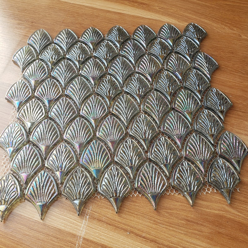 Iridescent Glass Dragon Scale Mosaic ,12x12 Mosaic Tile on Mesh ...
