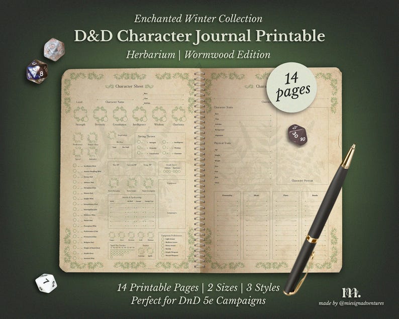 Dnd 5e Character Journal Printable Sheets | Herbarium Wormwood Edition ...