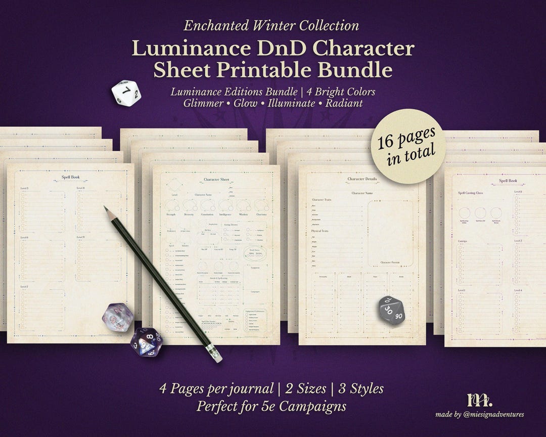 Dnd 5e Character Sheet Bundle | Printable RPG Sheets and Fantasy TTRPG ...