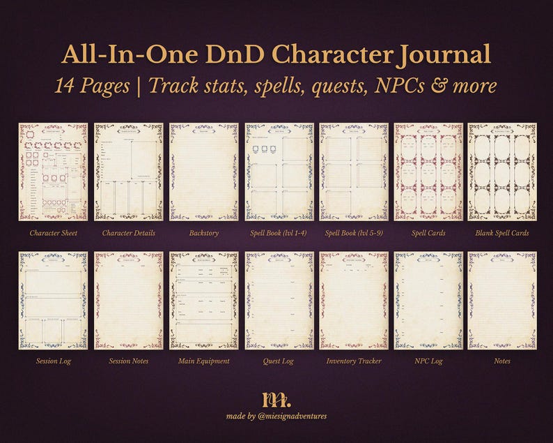 Dnd 5e Character Journal Bundle | Printable RPG Sheets and Fantasy ...