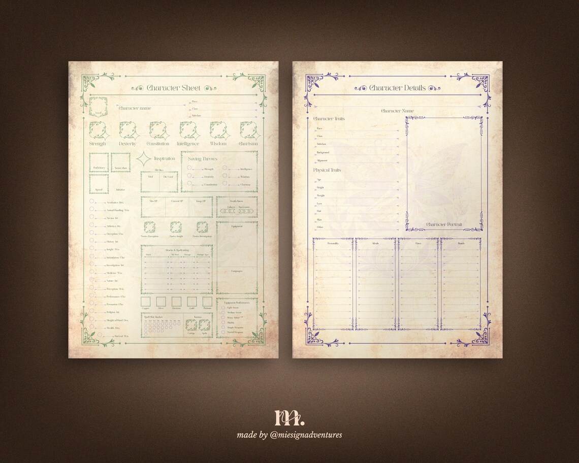Whimsical Dnd 5e Character Sheets Bundle Printable | RPG PDF | Amethyst ...