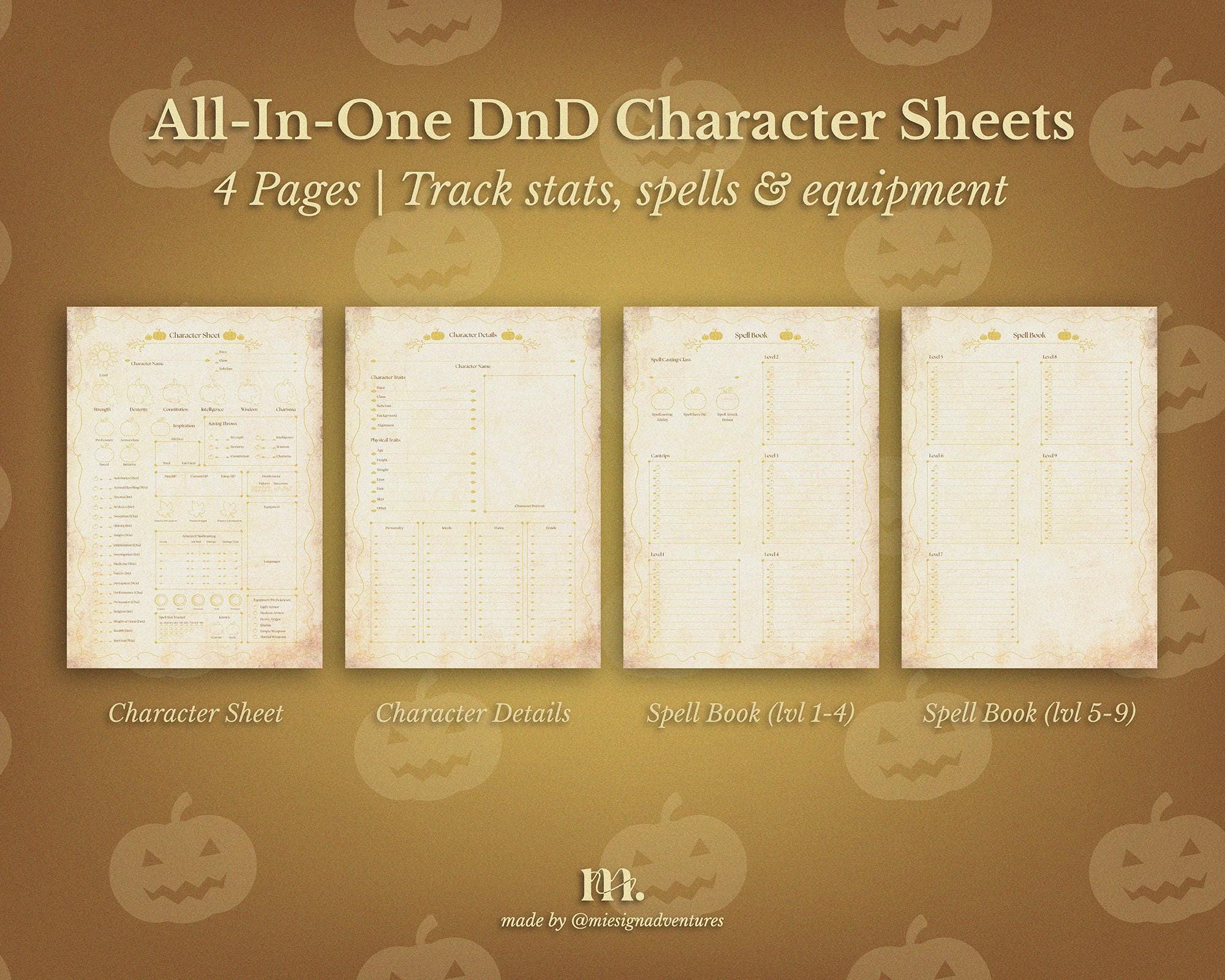 Dnd 5e Character Sheet Printable | 4 Page Fantasy RPG Journal | A4 and ...