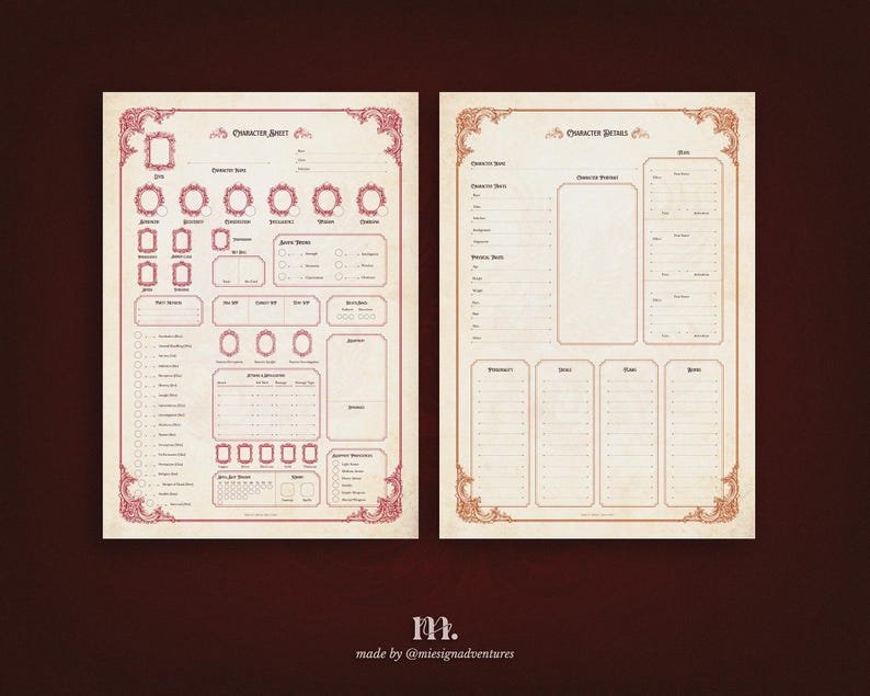 Dnd 5e Character Sheet Bundle | Printable RPG Sheets Fantasy TTRPG PDF ...