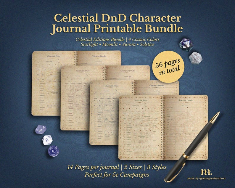 Dnd 5e Character Journal Printable Bundle | Celestial Starlight Moonlit ...