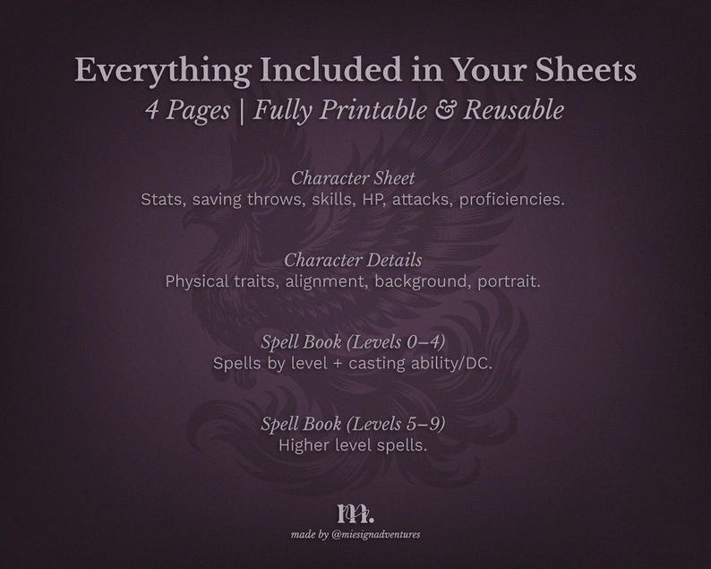 Dnd 5e Character Sheet Printable | Flame Phoenix Cinder Edition ...