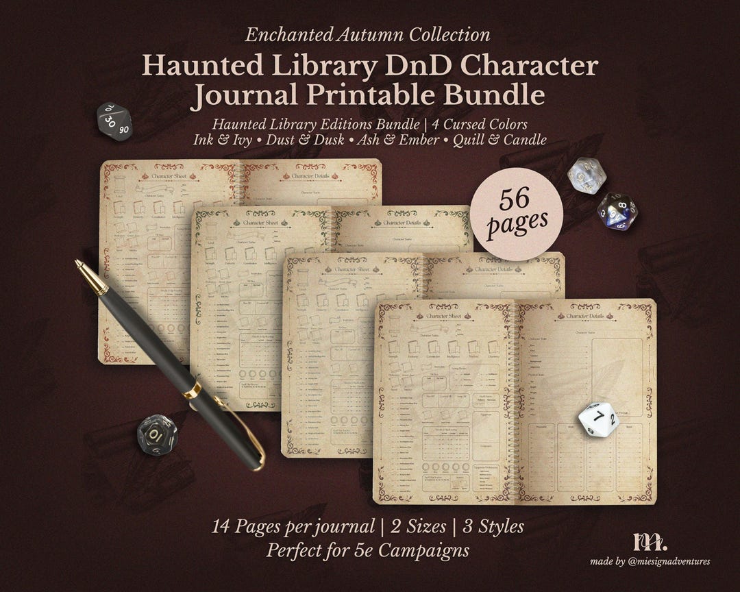 Dnd 5e Character Sheet Journal Bundle Printable | Haunted Library ...