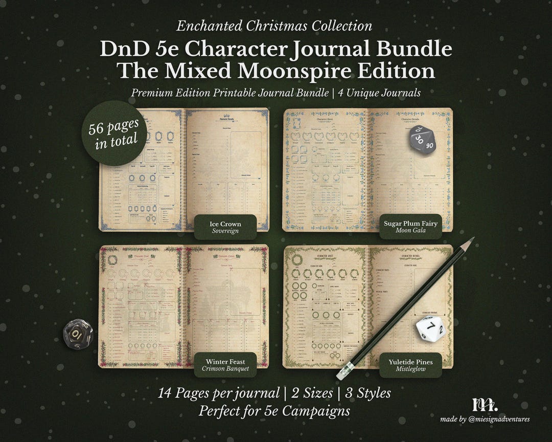 Christmas Dnd 5e Character Sheet Mixed Journal Bundle Printable ...