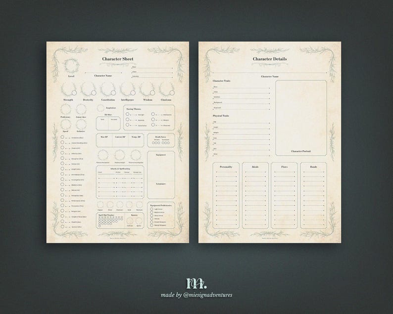 Dnd Character Sheets Printable | Botanical Snowdrop Stem Edition ...