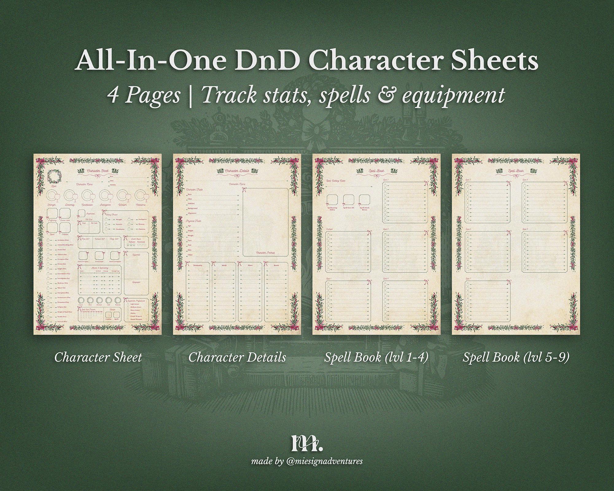 Dnd Character Sheet Printable | Enchanted Christmas Collection | Winter ...