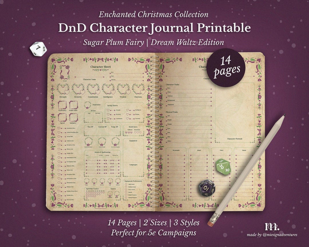 Dnd 5e Character Sheet Journal Printable | Sugar Plum Fairy Dream Waltz ...