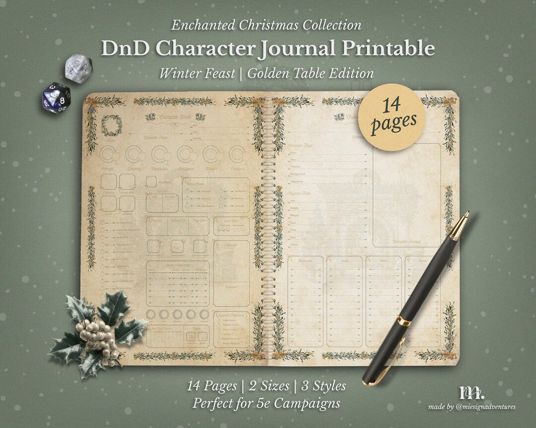 Enchanted Christmas Dnd Character Journal Printable | Winter Feast ...
