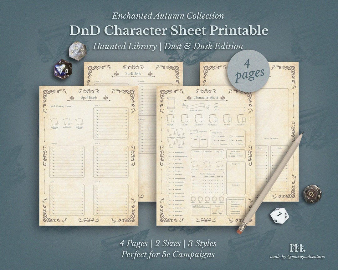 Arcane Dnd 5e Character Sheet Printable | Haunted Library I Dust & Dusk ...