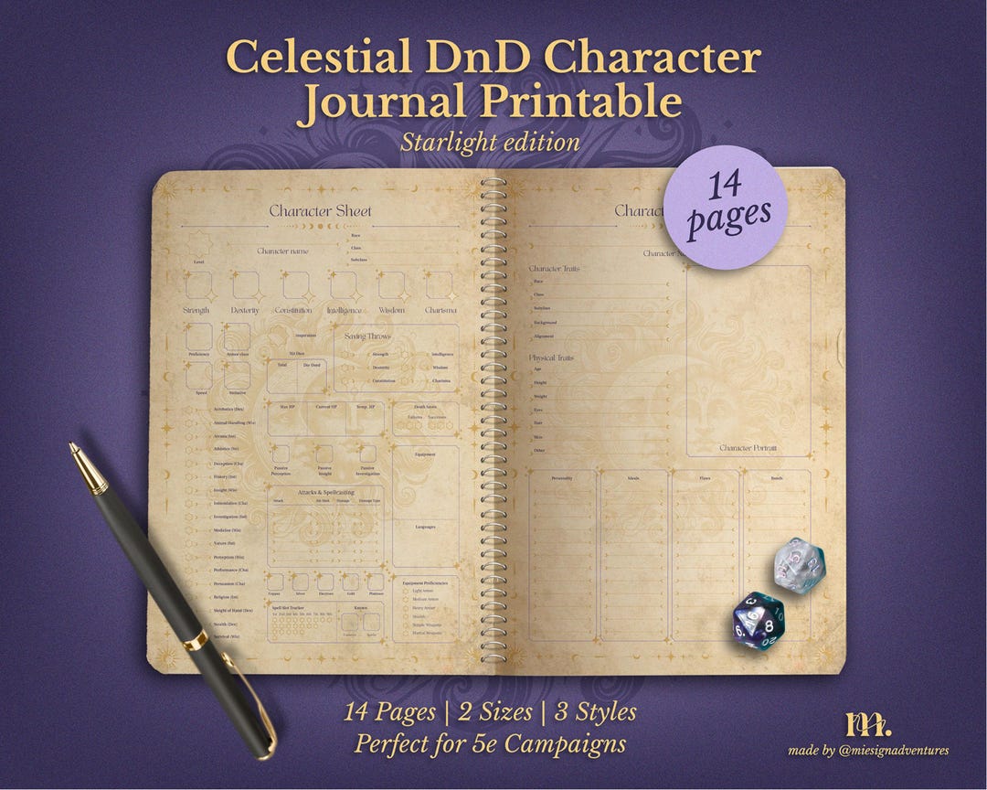 Dnd 5e Character Journal Bundle | Celestial Starlight Edition | Fantasy ...
