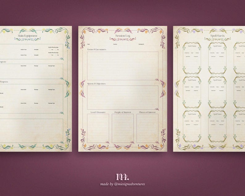 Dnd 5e Character Journal Bundle | Printable RPG Sheets Fantasy TTRPG PDF Auralisse Elowine ...