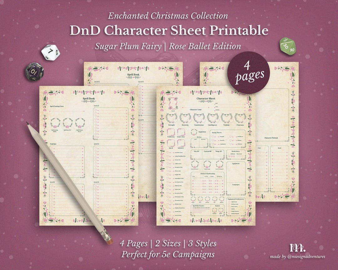 Dnd 5e Character Sheet Printable | Sugar Plum Fairy Rose Ballet Edition ...