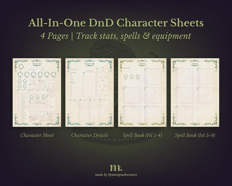 Dnd 5e Character Sheet Bundle | Printable RPG Sheets and Fantasy TTRPG ...