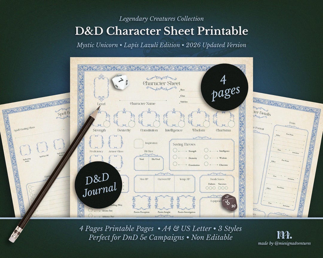 Dnd 5e Character Sheet Printable | Mystic Unicorn Amethyst Edition ...