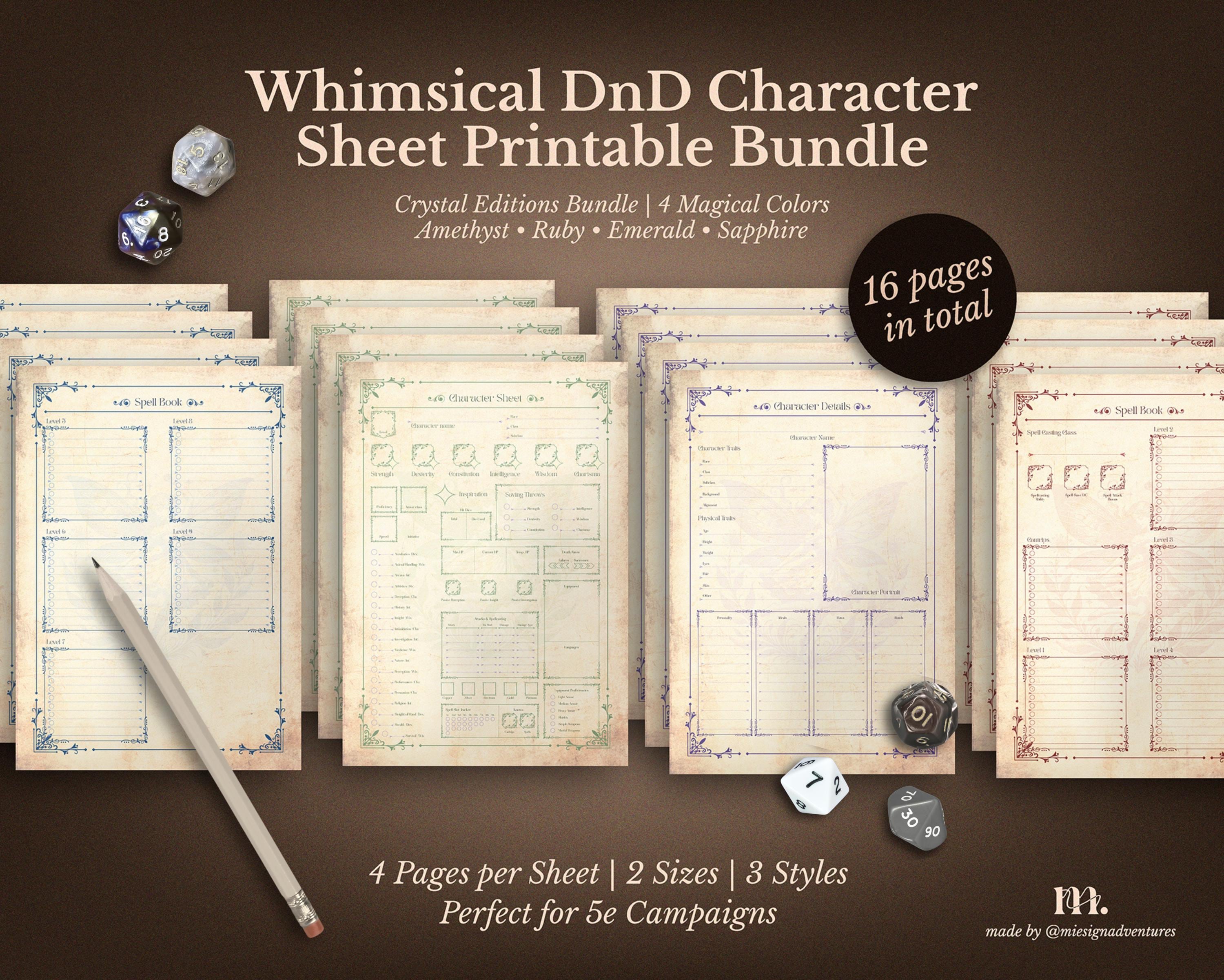 Whimsical Dnd 5e Character Sheets Bundle Printable | RPG PDF | Amethyst ...