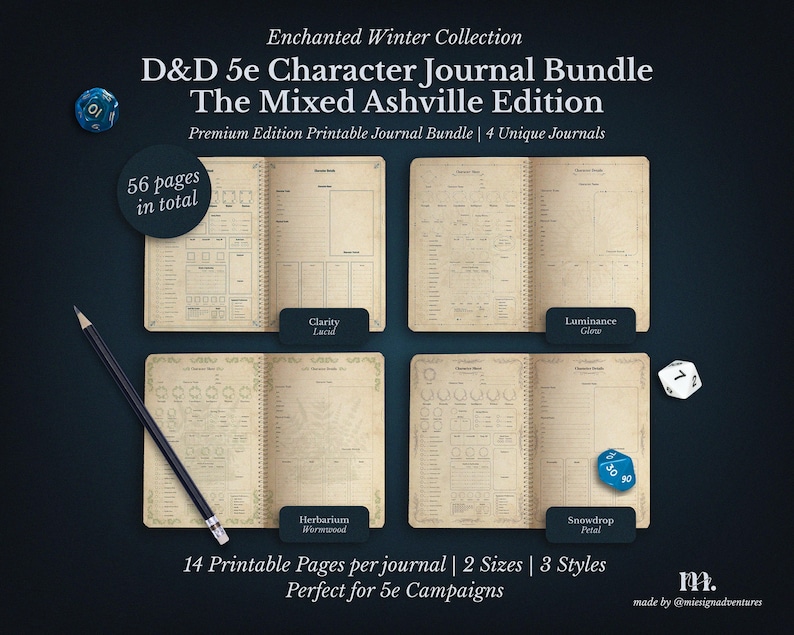 Winter Dnd 5e Character Sheet Mixed Journal Bundle Printable ...