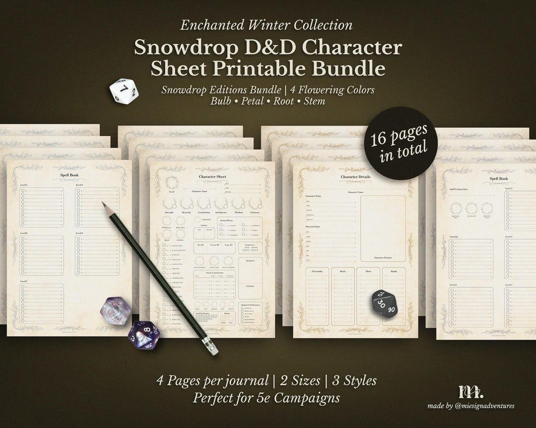 Dnd 5e Character Sheets Bundle | Printable RPG PDF | Enchanted Winter ...