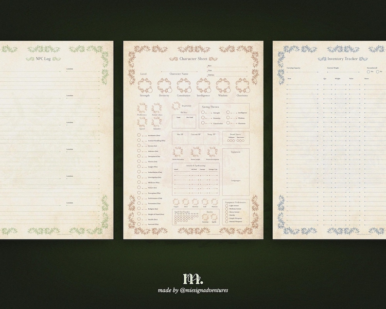 Dnd 5e Character Sheet Journal Bundle Printable | Herbarium Foxglove ...