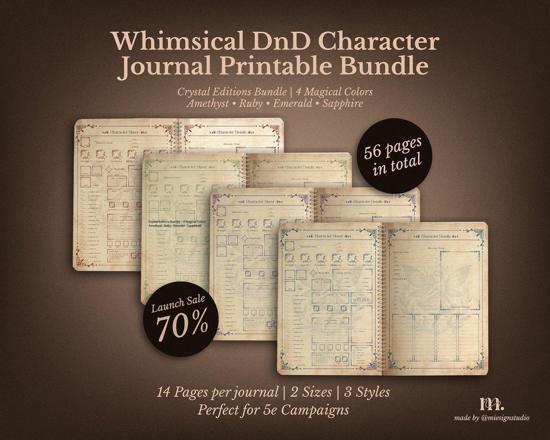 Dnd 5e Character Journal Bundle With 4 Printable Fantasy Journals ...