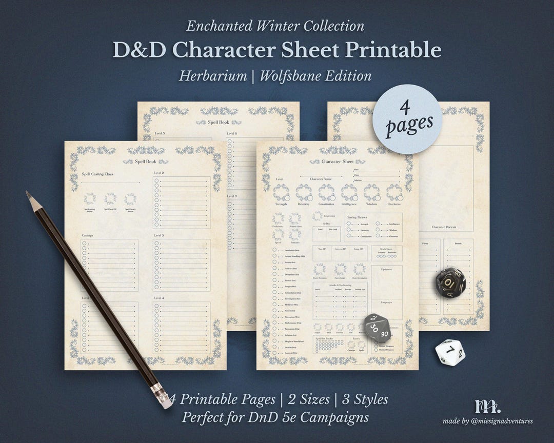 Dnd 5e Character Sheet Printable | Enchanted Winter Collection ...