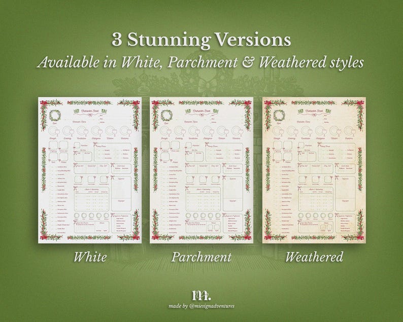 Dnd 5e Character Sheet Journal Printable | Winter Feast Velvet Toast ...