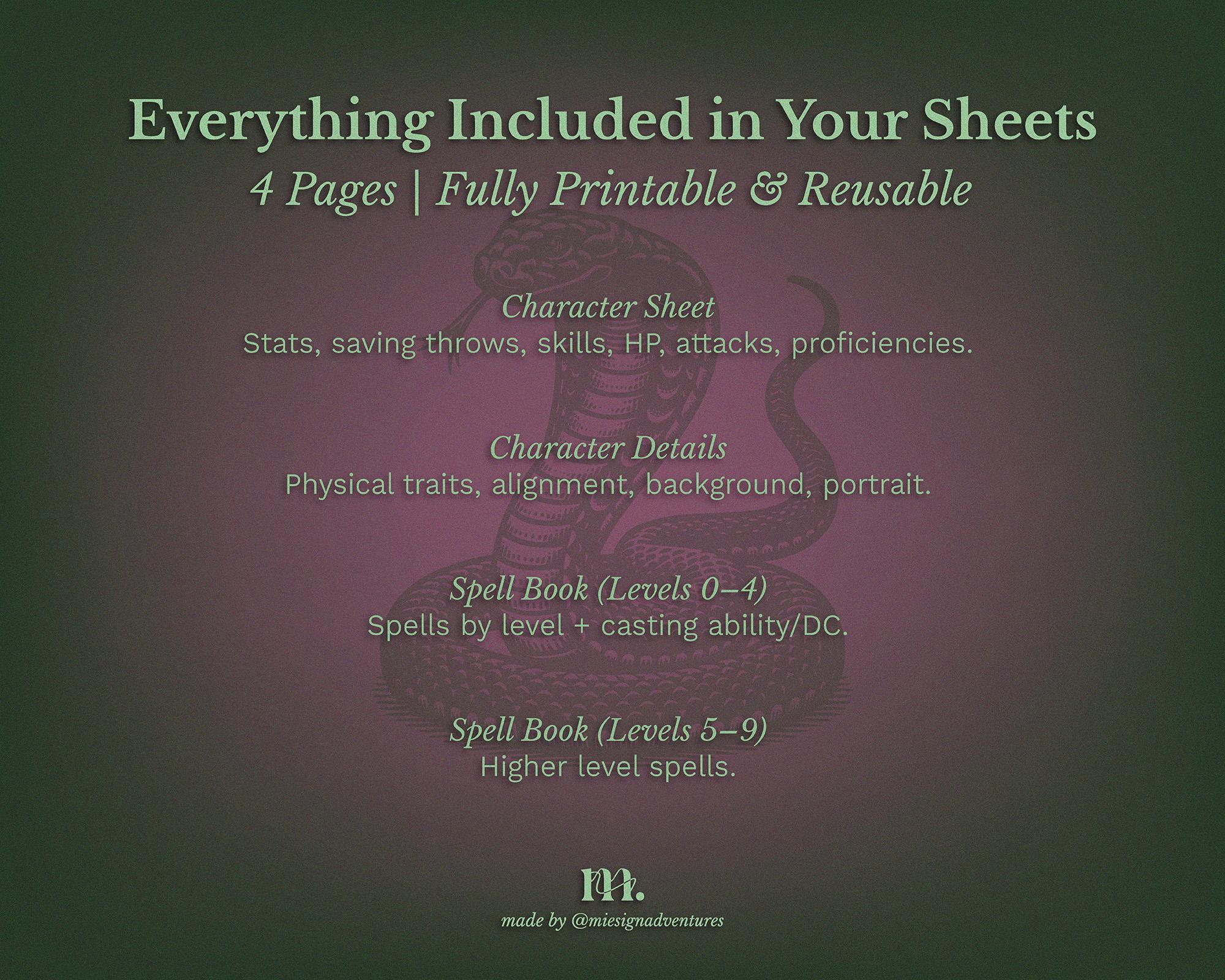 Dnd 5e Character Sheet Printable | Poison Ivy Venom Edition | Dungeons ...