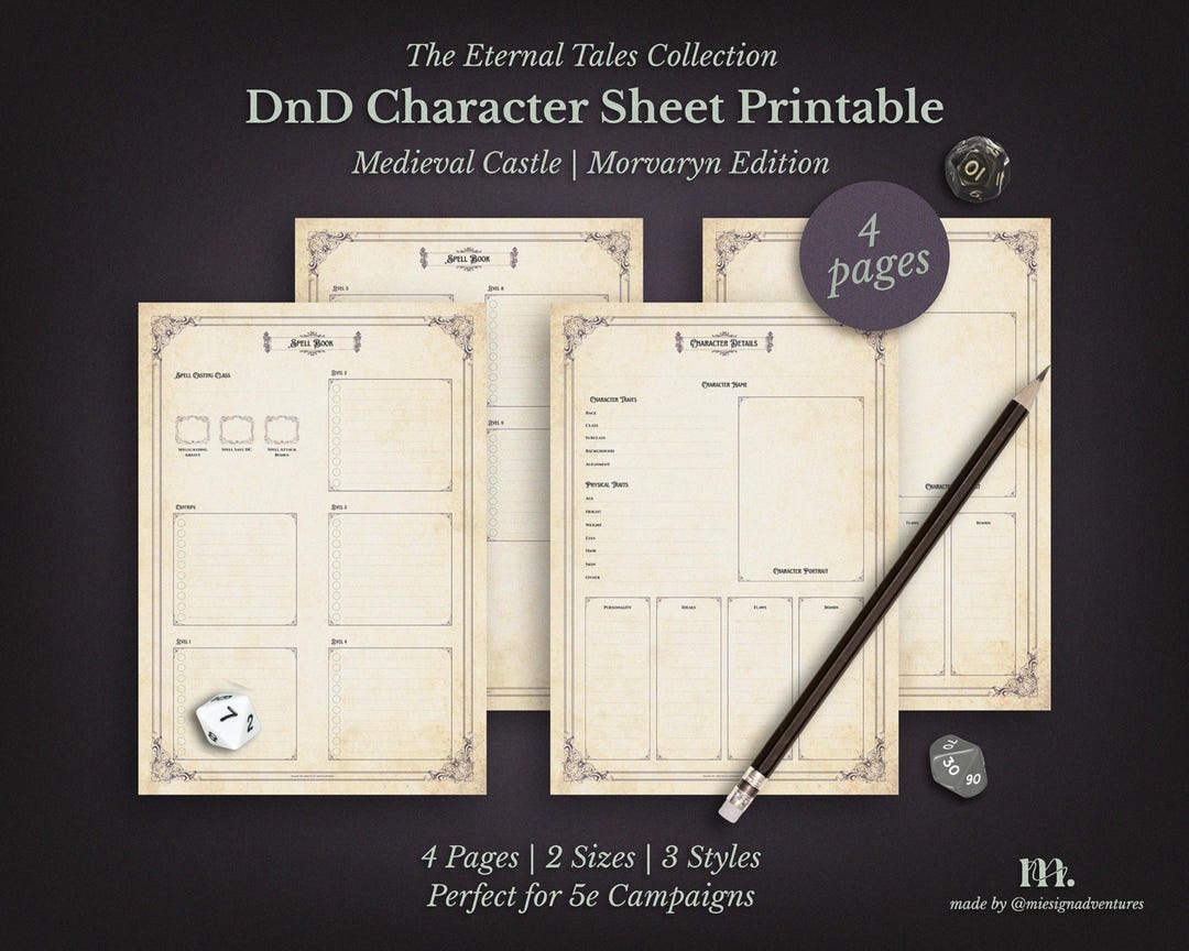 Dnd 5e Character Sheet Printable | Medieval Castle Morvaryn Edition ...
