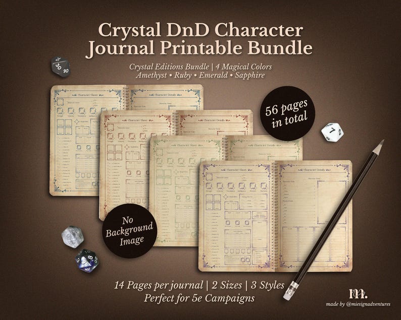 Whimsical Dnd 5e Character Sheet Journal Bundle Printables | RPG PDF ...