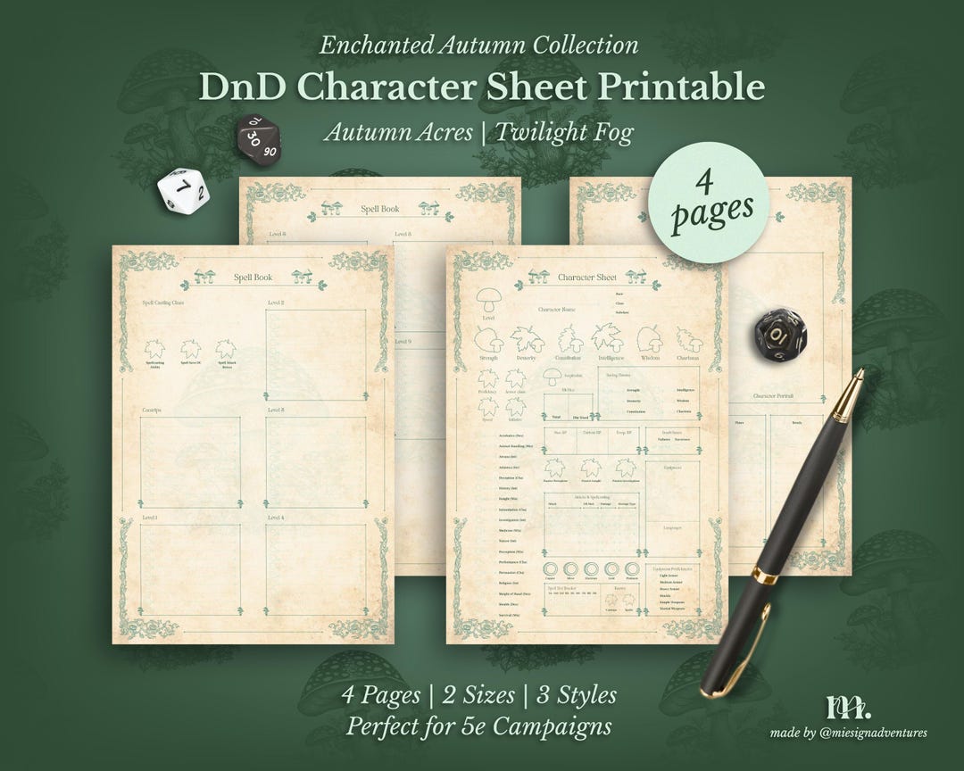 Dnd 5e Character Sheet Printable | Autumn Acres Evergreen Edition ...