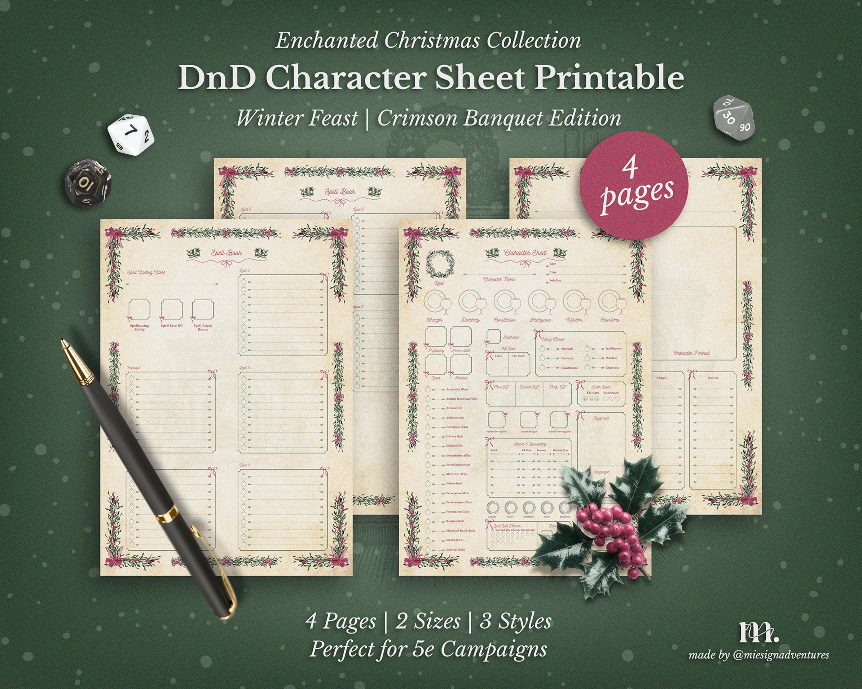 Dnd 5e Character Sheet Printable | Winter Feast Crimson Banquet Edition ...