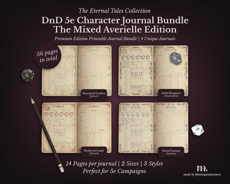 Dnd 5e Character Sheet Mixed Journal Bundle Printable | Averielle ...