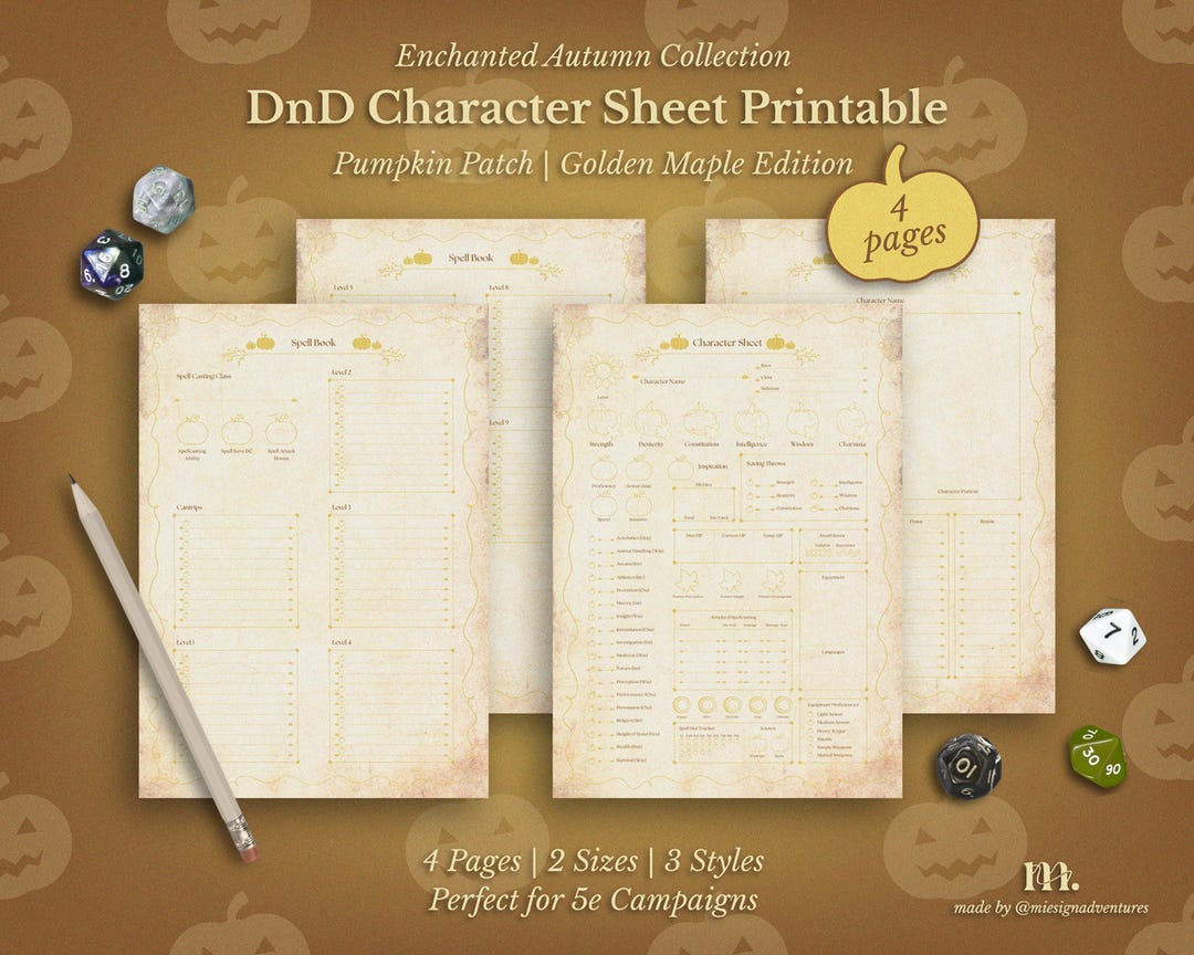 Dnd 5e Character Sheet Printable | Pumpkin Patch Golden Maple Edition ...