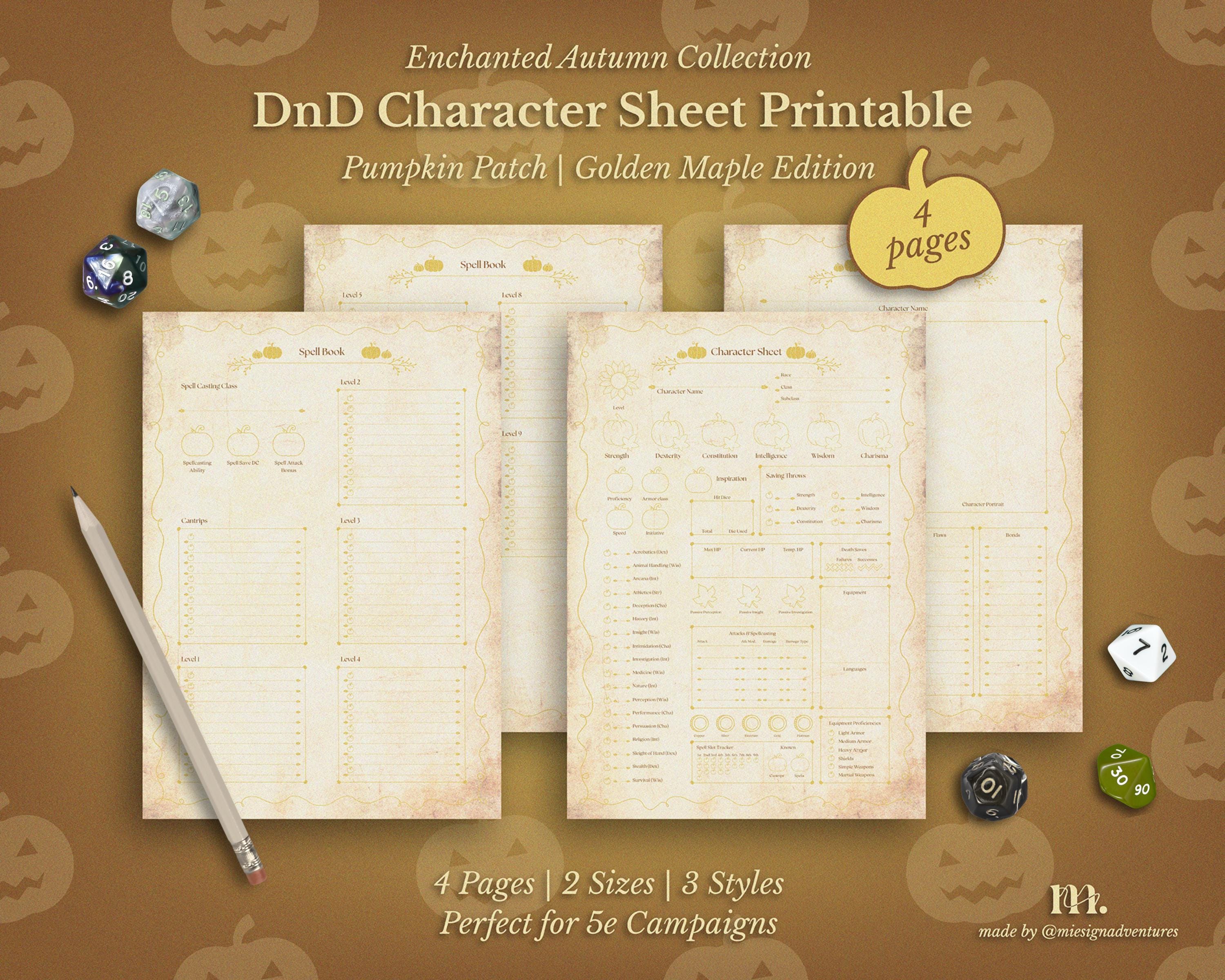 Dnd 5e Character Sheet Printable | Pumpkin Patch Golden Maple Edition ...