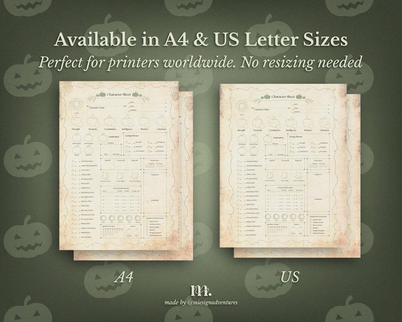 Dnd 5e Character Sheet Printable | 4 Page Fantasy RPG Journal | A4 and US Letter PDF | Pumpkin ...