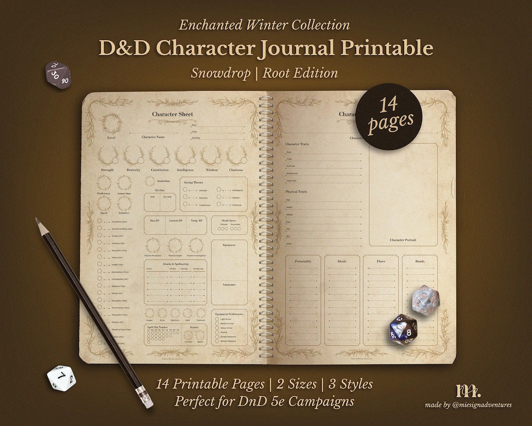 Frosted Dnd 5e Character Sheet Journal Printable | Snowdrop Root ...