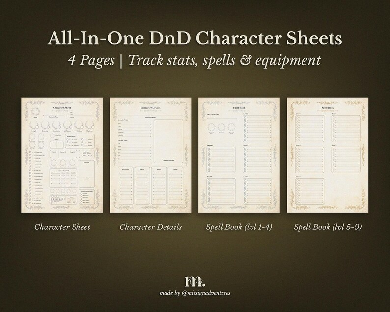 Dnd 5e Character Sheet Bundle | Printable RPG Sheets and Fantasy TTRPG ...
