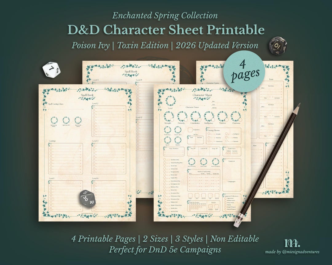 Dnd Character Sheets Printable | Enchanted Spring Poison Ivy Toxin ...