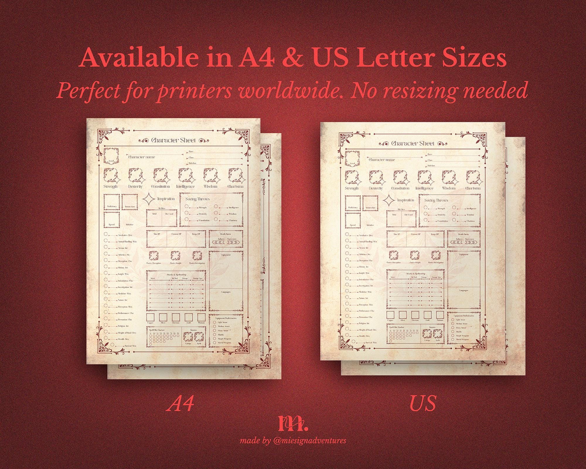 Dnd 5e Character Sheet Printable | Whimsical Ruby Edition | Dungeons ...