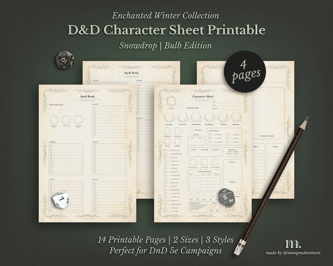 Dnd Character Sheets Printable | Botanical Snowdrop Root Edition ...