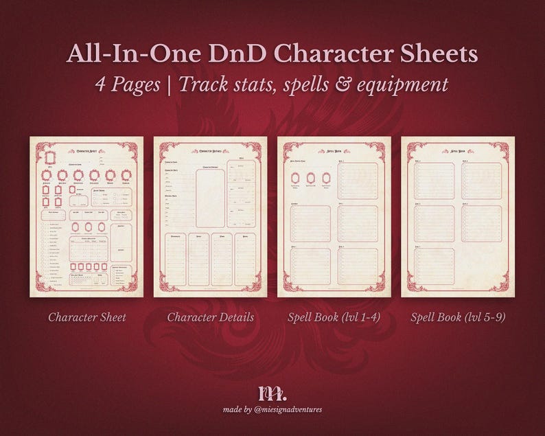 Dnd 5e Character Sheet Printable | Flame Phoenix Inferno Edition ...
