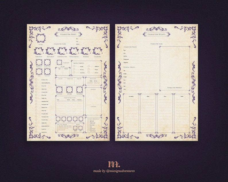 Dnd 5e Character Sheet Printable | Dark Romance Vesperine Edition ...
