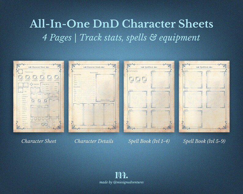 Dnd 5e Character Sheet Printable Sapphire Edition | 4 Page Fantasy RPG ...
