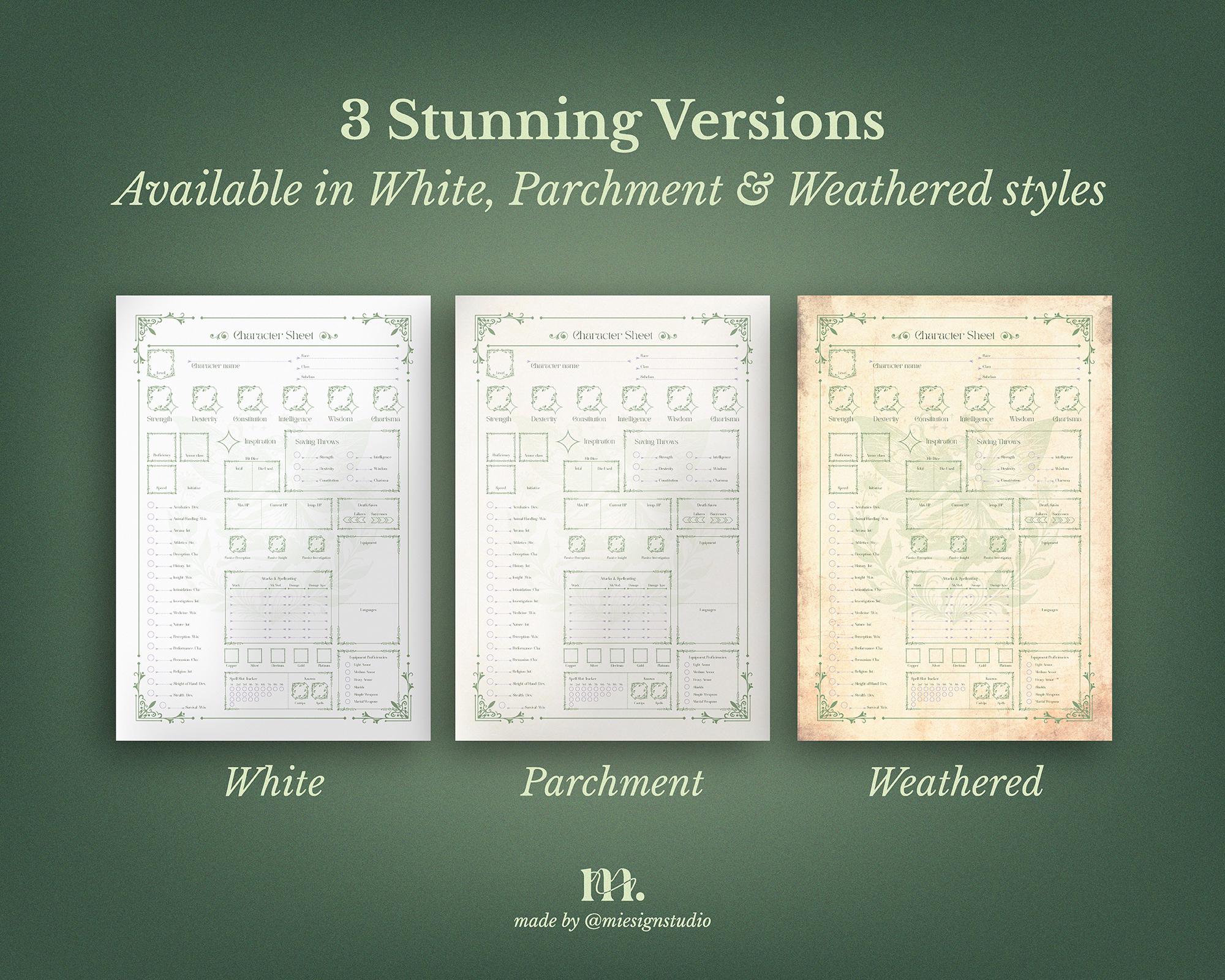 Dnd 5e Character Sheet Printable | Whimsical Emerald Edition | Dungeons ...