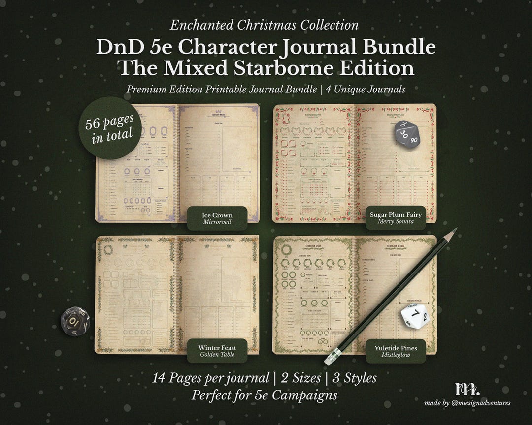 Christmas Dnd 5e Character Sheet Mixed Journal Bundle Printable ...
